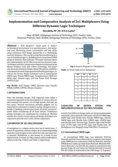 Implementation And Comparative Analysis Of 2x1 Multiplexers Using