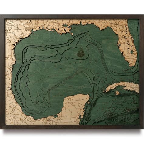 Gulf Of Mexico Wooden Map Art Topographic 3d Chart
