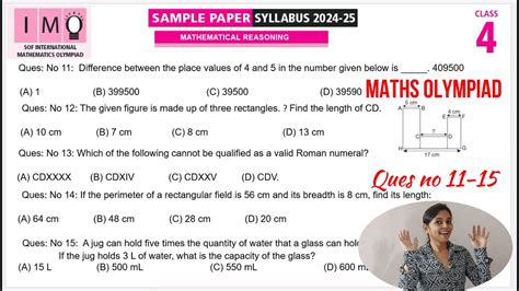 Imo Class 4 Maths Olympiad Sample Paper Ques No 11 15 Maths Olympiad