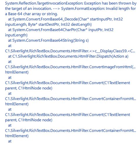 invalid length for a base 64 char array or string silverlight edition