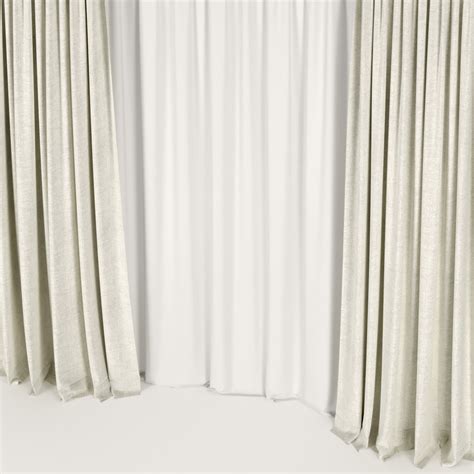 얇은 명주 그물이 달린 베이지 커튼 3d 모델 19 Max Free3d