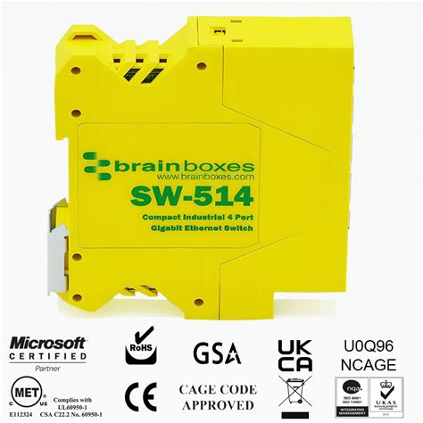 Sw Compact Port Industrial Gigabit Ethernet Switch Din Rail Mountable Brainboxes