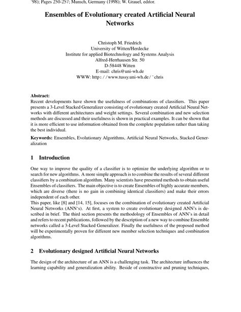 Pdf Ensembles Of Evolutionary Created Artificial Neural Networks
