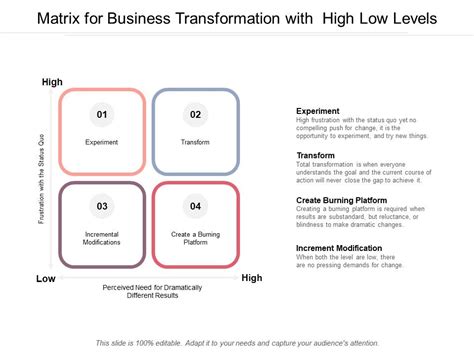 Matrix For Business Transformation With High Low Levels Ppt Powerpoint