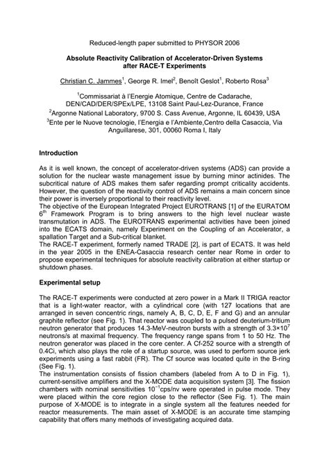 Pdf Absolute Reactivity Calibration Of Accelerator Driven Systems