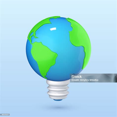 행성 지구는 파란색 배경에 전구 모양입니다 친환경 에너지로의 전환 개념 3d 만화 벡터 일러스트 레이 션 3차원 형태에 대한 스톡 벡터 아트 및 기타 이미지 Istock