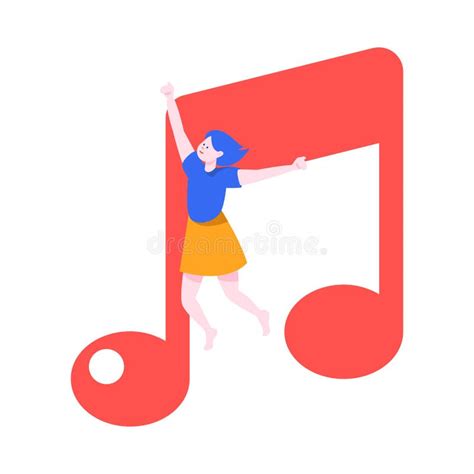 Tiny Woman Character With Huge Music Note Vector Illustration Stock