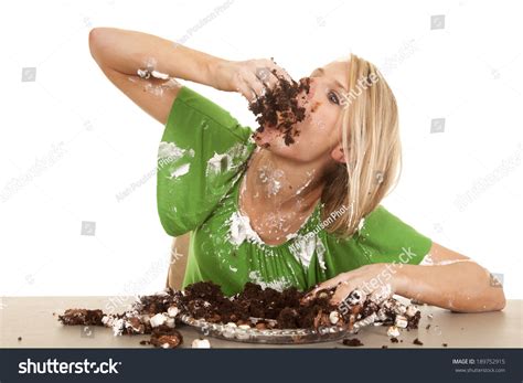 Woman Stuffing Her Face Chocolate Cake Stock Photo Shutterstock