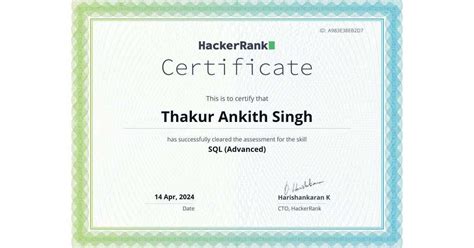 thakur ankith singh on linkedin hackerrank skill certificate
