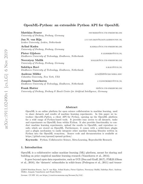 Openml Python An Extensible Python Api For Openml Deepai