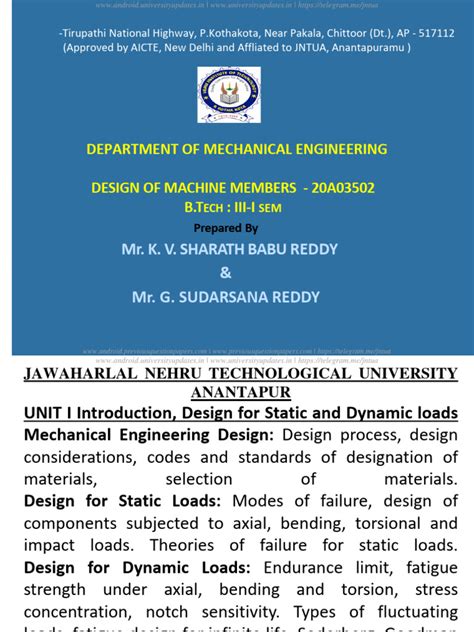 jntua design of machine members ppt notes r20 pdf engineering