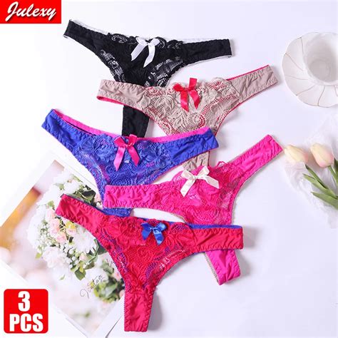 3 Pcs Julexy Brand Hollow Out Women Thongs Sexy Lace Panties Female