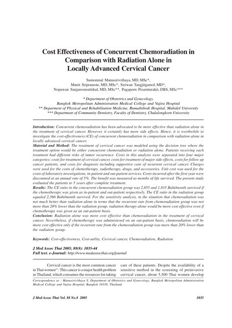 Pdf Cost Effectiveness Of Concurrent Chemoradiation In Comparison With Radiation Alone In
