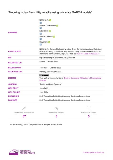 Pdf Modeling Indian Bank Nifty Volatility Using Univariate Garch Models