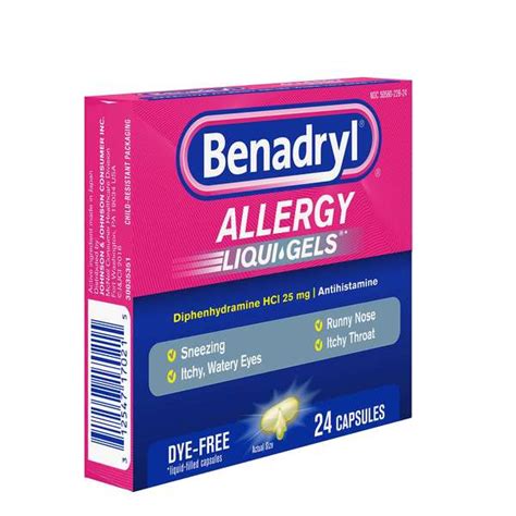 Benadryl Dye Free Allergy Relief Medicine Antihistamine 24 Liquidgels