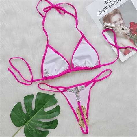 Sparkling Crystal String Thong Slide Triangle Brazilian Two Piece Biki