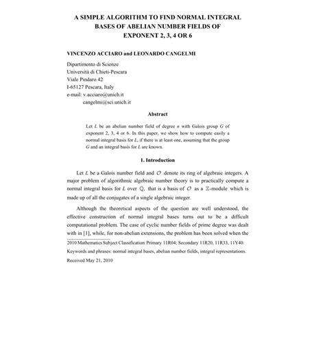 Pdf A Simple Algorithm To Find Normal Integral Bases Of Abelian Number Fields Of Exponent 2 3