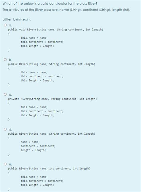 Solved Which Of The Below Is A Valid Constructor For The