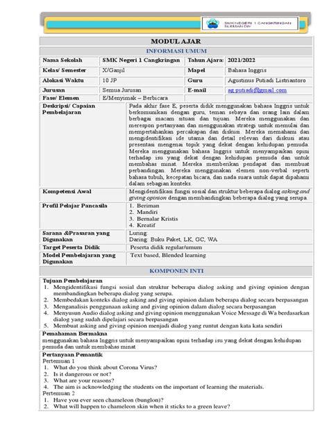 Contoh Modul Ajar Smk Cangkringan Pdf