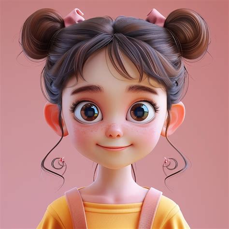 Premium Photo 3d Cartoon Style Cute Girl In Clean Background