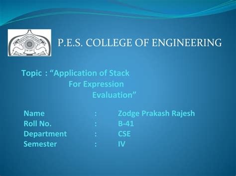 application of stack for expression evaluation by prakash zodge dsy 41 pptx