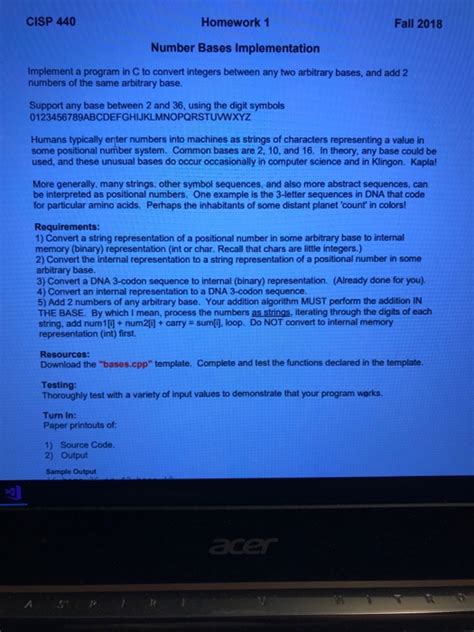 Cisp 440 Homework 1 Fall 2018 Number Bases