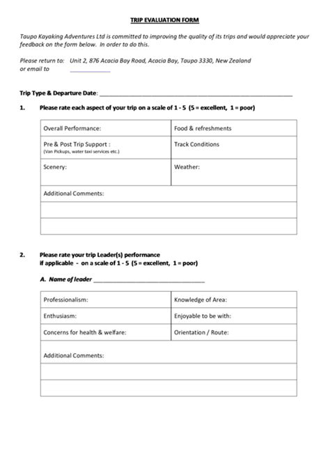 Trip Evaluation Form Printable Pdf Download