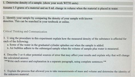 Solved Identify Your Sample By Comparing The Density Of Chegg