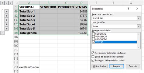como calcular el subtotal en excel formula