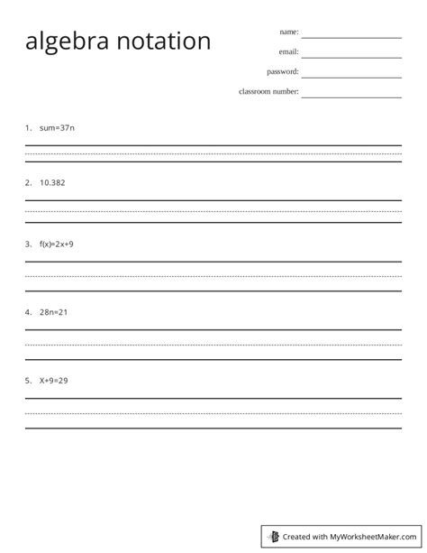 Algebra Notation My Worksheet Maker Create Your Own Worksheets