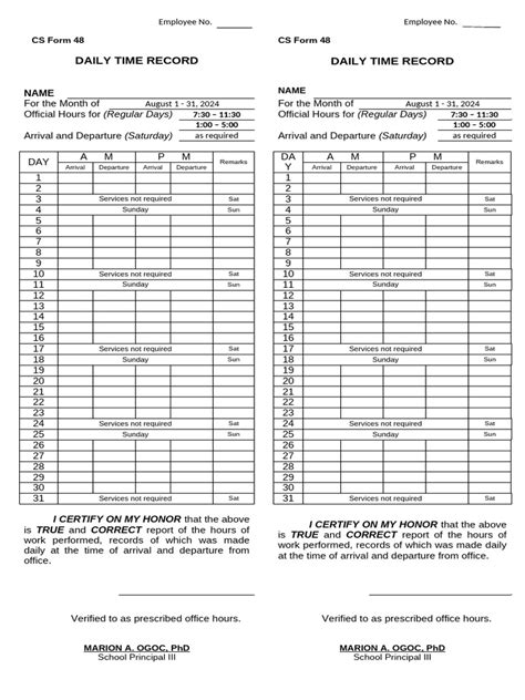 Template Cs Form 48 Teachers Dtr Pdf