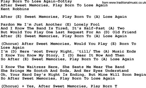 Country Musicplay Born To Lose Again Dottsy Lyrics And Chords