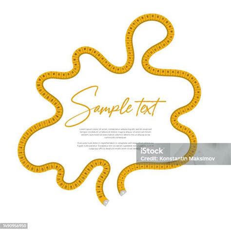 흰색 바탕에 물결 모양의 노란색 센티미터 측정 테이프의 추상적인 가로 그림 중앙에 텍스트를 위한 장소가 있습니다 줄자에 대한 스톡 벡터 아트 및 기타 이미지 Istock