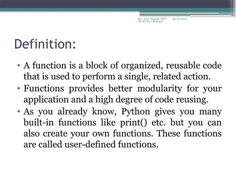 Function In Python Function In Pythonpptx