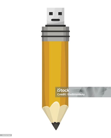 Usb 플래시 드라이브 아이콘입니다 연필의 만화 기호 평평한 스타일로 흰색 배경에 격리 된 컬러 메모리 스틱 Usb 포트에 대한 스톡 벡터 아트 및 기타 이미지 Istock