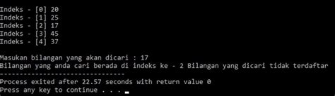 c c program mencari bilangan dalam indeks array bangun kelir
