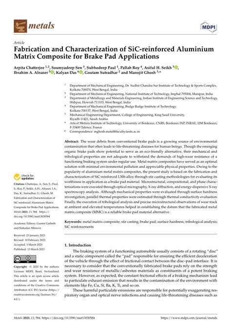 Pdf Fabrication And Characterization Of Sic Reinforced Aluminium Matrix Composite For Brake