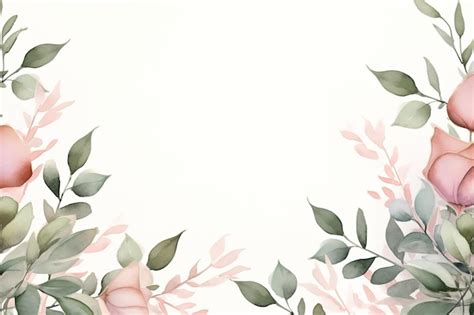 잎과 장미 수채화 꽃 프레임 테두리 프리미엄 사진