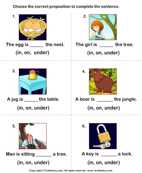 Prepositions In On Under Worksheets For Kindergarten Elementary