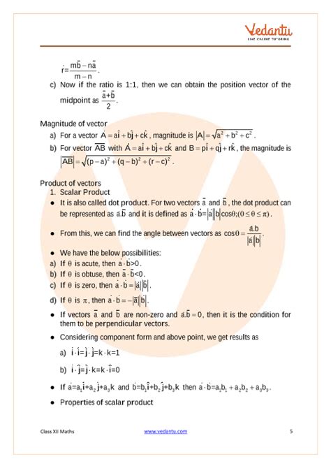 Cbse Class 12 Mathematics Chapter 10 Vector Revision Notes