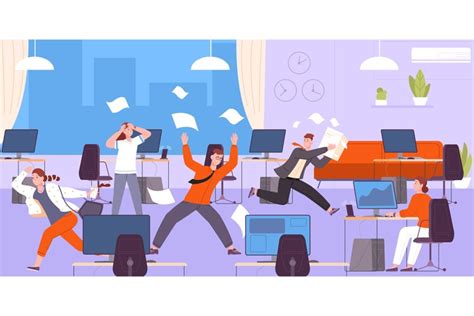 Office Chaos Corporate Collapse Stress Workspace Hurry Wo