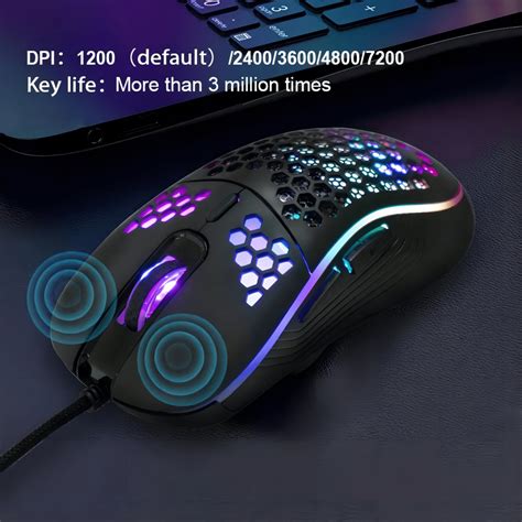 New Honeycomb Lightweight Rgb Gaming Mouse With Hollow Out Design And Cool Led Light Effect