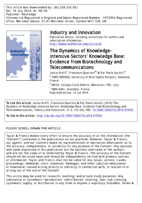 Pdf The Dynamics Of Knowledge Intensive Sectors Knowledge Base
