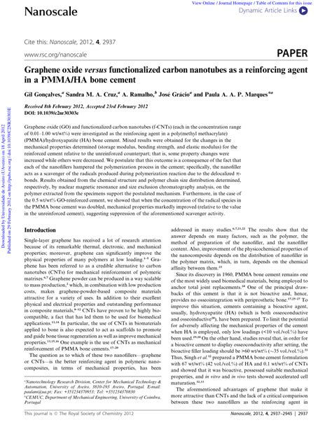 Pdf Graphene Oxide Versus Functionalized Carbon Nanotubes As A Reinforcing Agent In A Pmma Ha