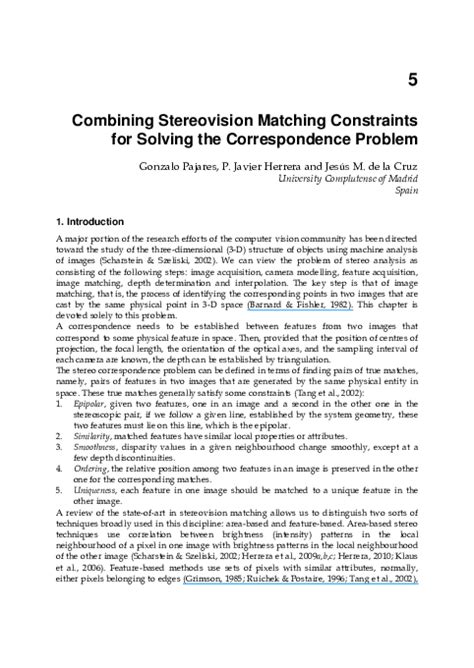 Pdf Combining Stereovision Matching Constraints For Solving The