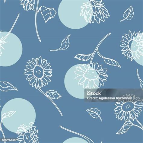 블루 서클 매끄러운 패턴 배경 벡터 화이트 해바라기 리나트 패브릭 스크랩북 및 벽지 프로젝트에 적합합니다 0명에 대한 스톡 벡터 아트 및 기타 이미지 Istock