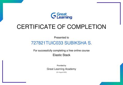subiksha s on linkedin successfully completed the course elastic stack in great learning