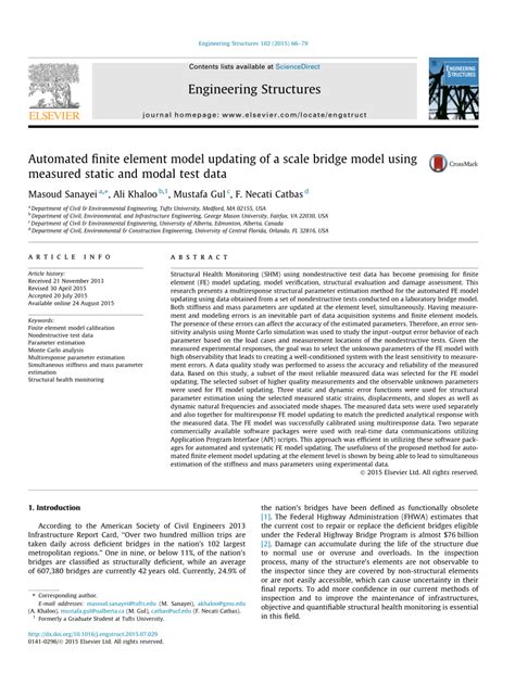 pdf automated finite element model updating of a scale bridge model