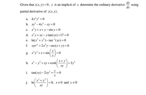 Solved Given That Z X Y 0 Y Is An Implicit Of X Determine