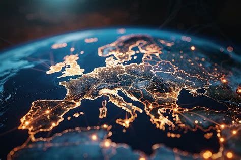 Digital World Globe Centered On Europe Concept Of Global Network And Connectivity Data Transfer
